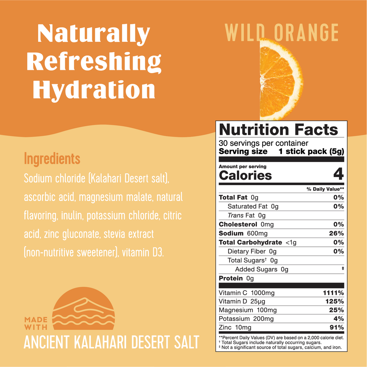 Functional Electrolyte Drink Mix - Immune Support- Wild Orange - 30 Pa ...